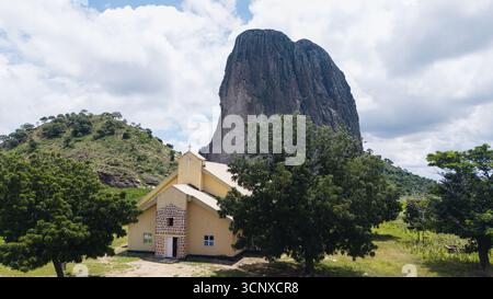 A scenic aerial view of architecture and geological formations at the ...