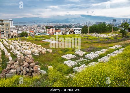 Izmir cityscape, modern and old houses are on the coasts of Izmir bay ...