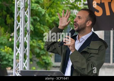 Green Party leader Zack Polanski welcomes his partner Richie Bryan onto ...