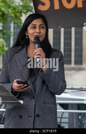 Zarah Sultana, MP for Coventry South, addresses protesters during a ...
