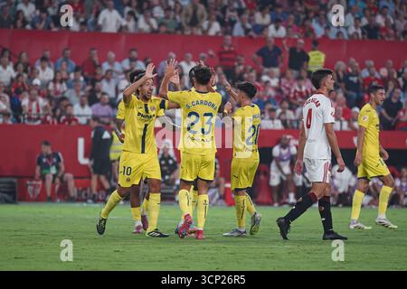 Players of Villarreal CF celebrate a goal during the LaLiga EA Sports ...