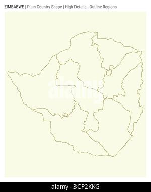 Zimbabwe plain country map. High details. Solid regions style. Shape of ...