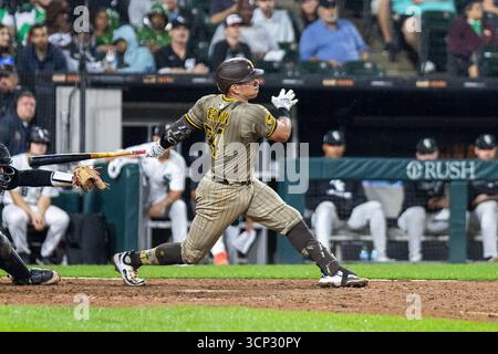 San Diego Padres' Freddy Fermin reacts after hitting a double during ...