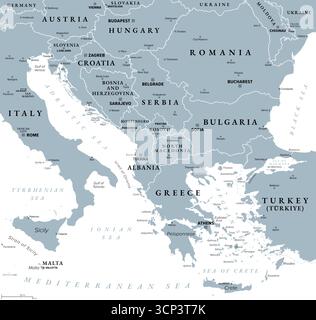 The Balkans, and the Balkan Peninsula, political map, with country ...
