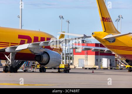 Schkeuditz, Germany - 23th August, 2025 - Many big cargo planes parked ...