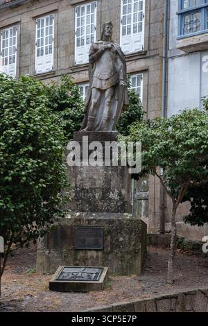 the statue of Alfonso II the first pilgrim king Santiago de Compostela ...