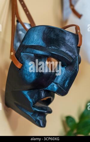 Traditional Sardinian masks worn by the Mamuthones in a typical ...