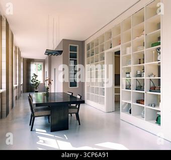 Spacious modern kitchen with dining table. Minimalist dining room ...