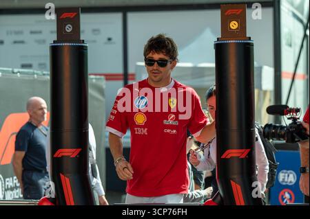 Ferrari driver Charles Leclerc (16) arrives ahead of the 2026 Formula 1 ...