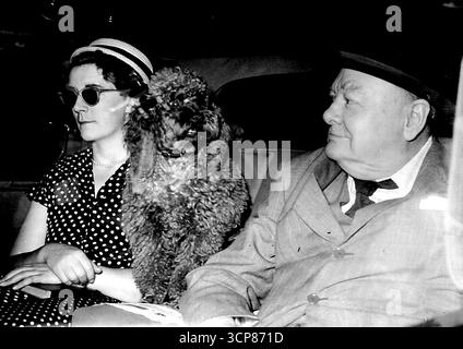 Winston Churchill at Chartwell with his poodle, Rufus 1950 Stock Photo ...