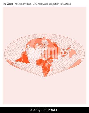 World map. Allen K. Philbrick Sinu-Mollweide projection. Continents ...