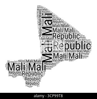Mali Word Cloud. Country shape with region division. Mali typography ...