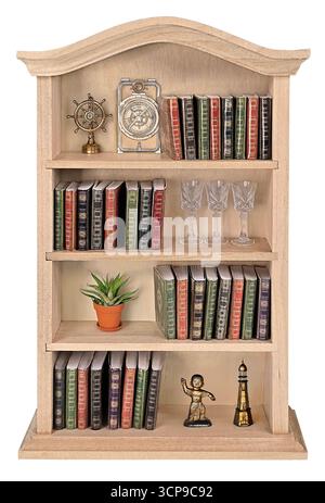 Wide Wooden rounded top bookcase full of a variety of books Stock Photo ...