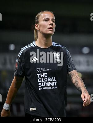 Lynn Wilms (14 Aston Villa) makes her way off the after being sent off ...