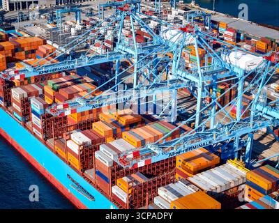 Vado Gateway, Italy - 21 September 2025: Aerial view of a colossal ...