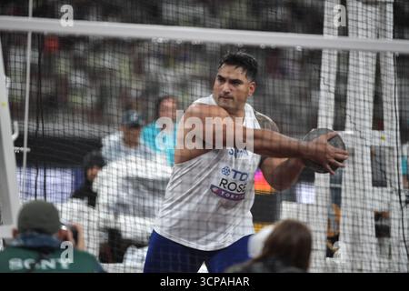 Alex Rose of Samoa competing in the men’s discus at the World Athletics ...