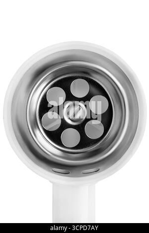 Stainless steel sink drain isolated on white, top view. 3d render Stock ...