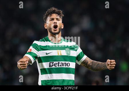 Luis Suarez of Sporting CP (C) celebrates a goal in action during UEFA ...