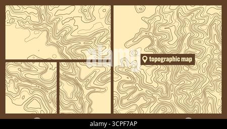 Colorful topographic map sets with contour lines. Geographic terrain ...