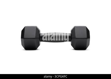 3d rendering of a hexagonal-shaped black dumbbell, isolated on white ...