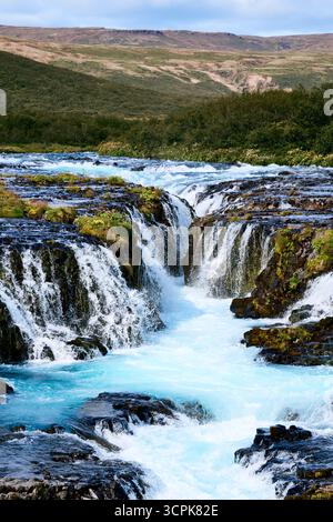 Blue waterfall of Bruarfoss in the Golden Circle, Iceland Stock Photo ...