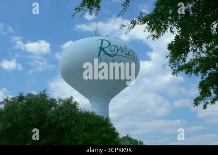 Rowlett, Texas USA water tower with city logo Stock Photo - Alamy
