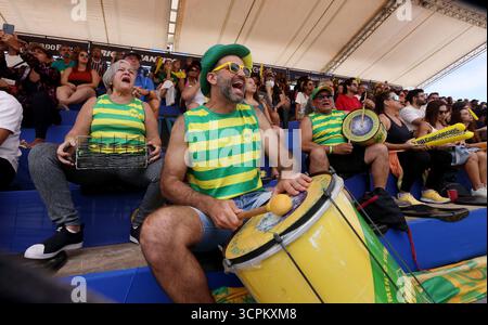Victoria Lopes Pereira Tosta Brazil dives for the ball in the women's ...