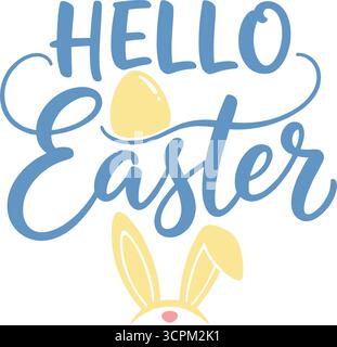Bunny with hello sign, illustration, vector on white background Stock ...