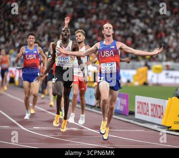 Cole Hocker of the USA celebrates his gold medal in the 5000m men’s ...