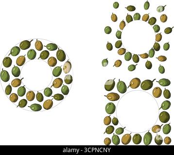Olive branch emblem in round shape isolated on white background. Vector ...