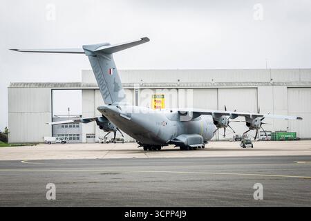 An A400M military transport aircraft at Orleans-Bricy Air Base, used as ...