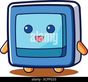 Cartoon kawaii square face, funny crab emoticon smile, vector emoji ...