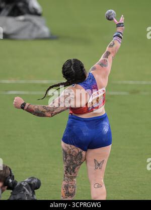 Chase Jackson of the USA competing in the women’s shot put at the World ...