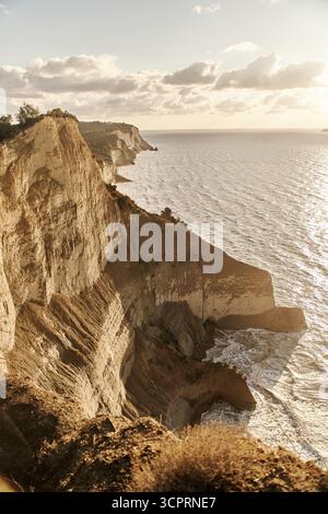 View of Logas Beach and the amazing rocky cliff in Peroulades. Corfu ...