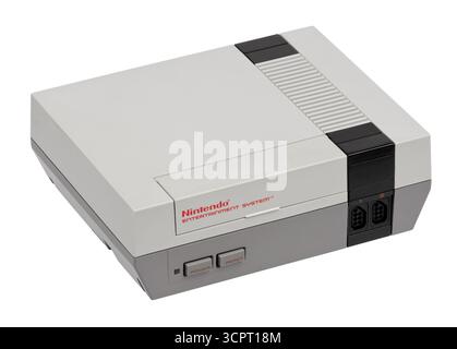 1985 U.S. Nintendo Entertainment System video game console, NES, with ...