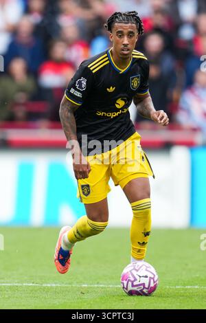 Leny Yoro of Manchester United on the ball during the Premier League ...