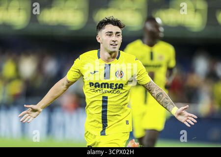 Alberto Moleiro of Villarreal CF celebrates after scoring the team's ...