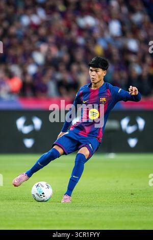 FC Barcelona player (27) Dro Fernandez and (5) Pau Cubarsi during ...