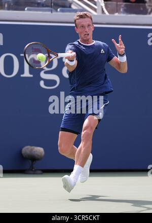 Jiri Lehecka of Czechia in action during the Davis Cup Quarter-Final ...