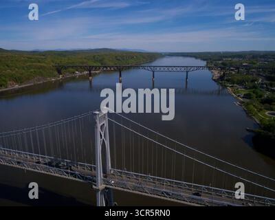 Poughkeepsie New York scenic wide perspective of a calm blue Hudson ...
