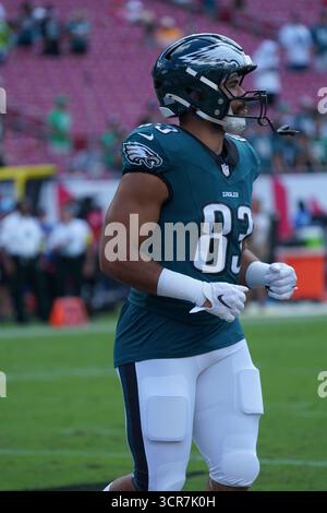Philadelphia Eagles tight end Kylen Granson (83) warms up before an NFL ...