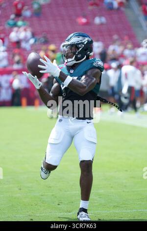 Philadelphia Eagles running back Tank Bigsby (37) warms up before an ...