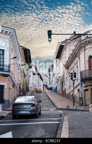Iconic places and beautiful urban views of old colonial Quito Stock ...
