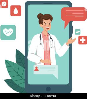 online doctor, smartphone practitioner and patient medical advice or ...