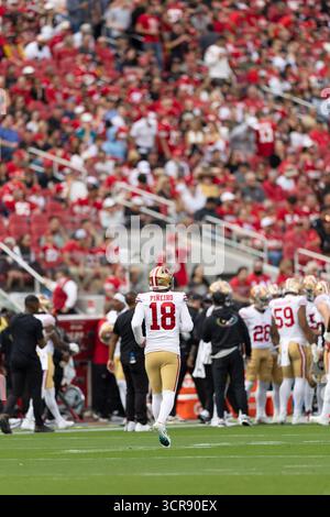 San Francisco 49ers kicker Eddy Piñeiro prepares for a kick as punter ...