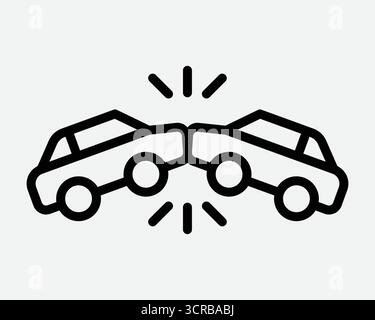 Car crash, collision or damage line icon. Car collision on road thin ...