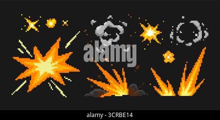 Firework 8 bit pixel animation, arcade game night star explosion ...