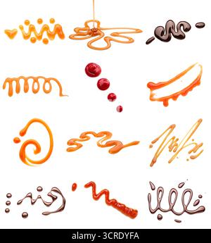 Smear of tasty caramel paste on white background, top view Stock Photo ...