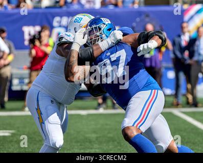 Los Angeles Chargers guard Jamaree Salyer comes onto the field during ...