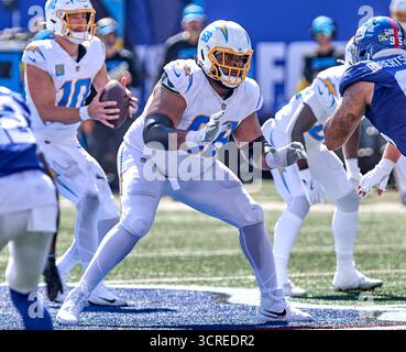 Los Angeles Chargers guard Jamaree Salyer comes onto the field during ...